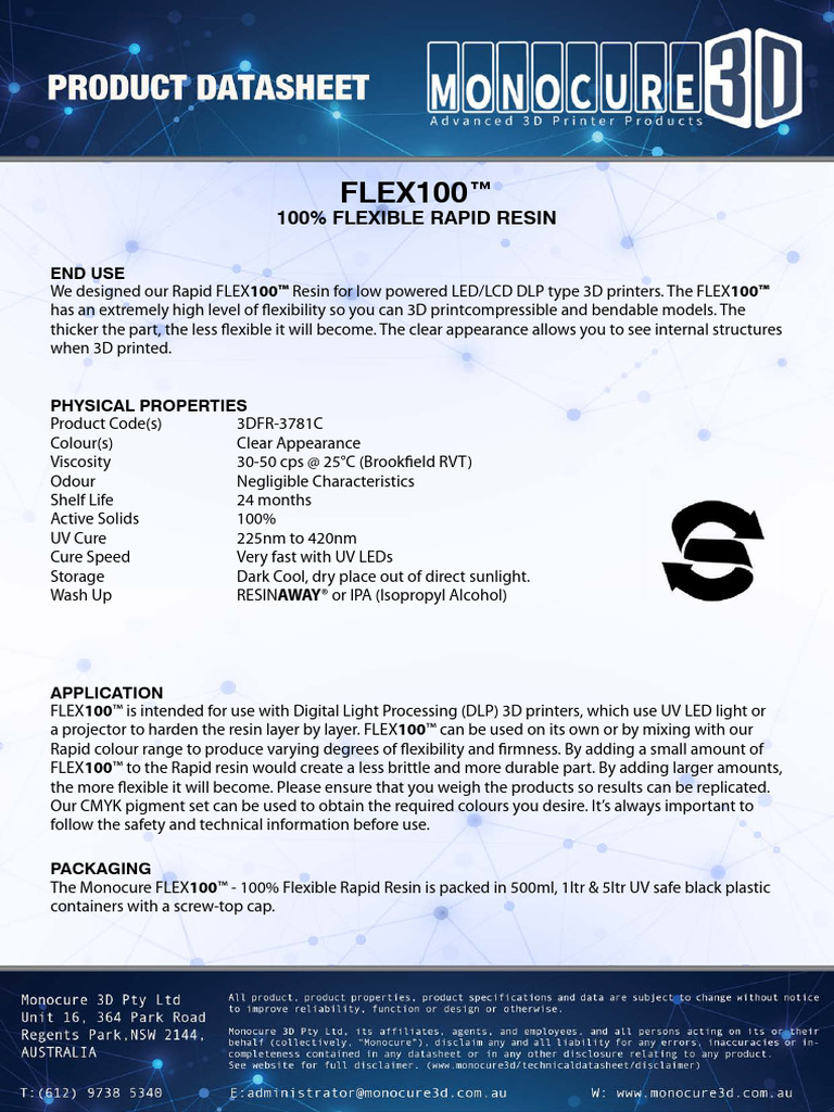 Monocure FLEX100™ 3D Printing Resin | PDF
