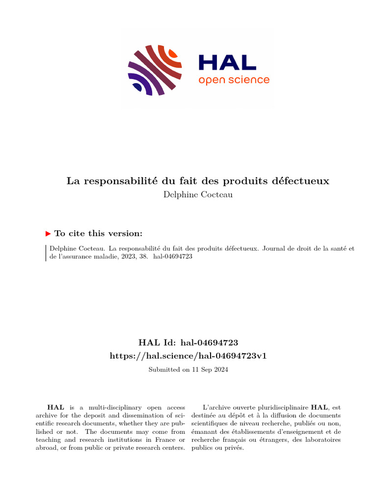Responsabilité des produits défectueux en robotique | PDF ...