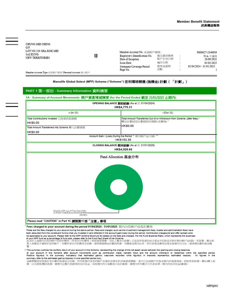 Summary Information: Manulife Global Select (MPF) Scheme ("Scheme ...