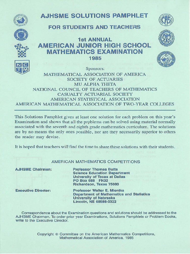 AMC8 真题答案和解法 1985 1998 | PDF