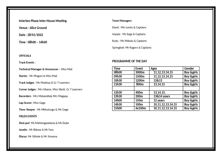 InterSen Phase Inter-House Meeting 2022 | PDF