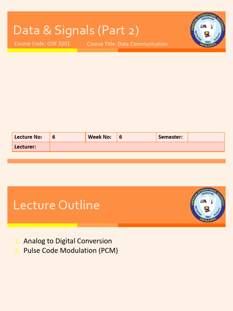 Data Communication Lecture 6 | PDF | Sampling (Signal Processing) | Modulation