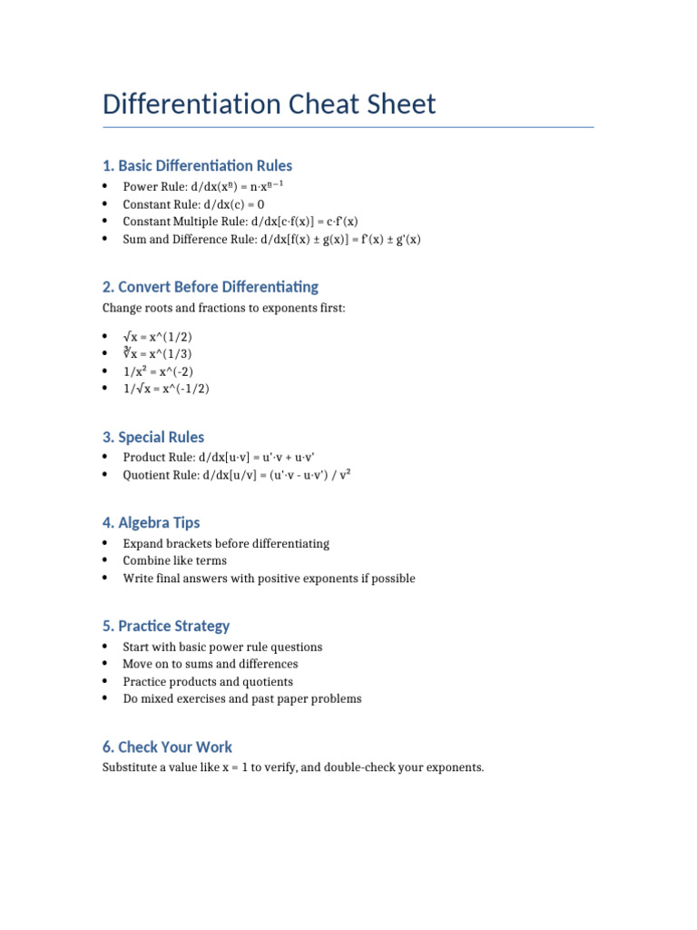 Differentiation Cheat Sheet-1 | PDF