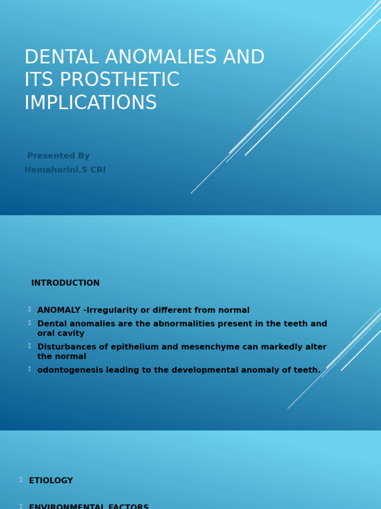 Dental Anomalies and Its Prosthetic Management | PDF | Human Tooth ...