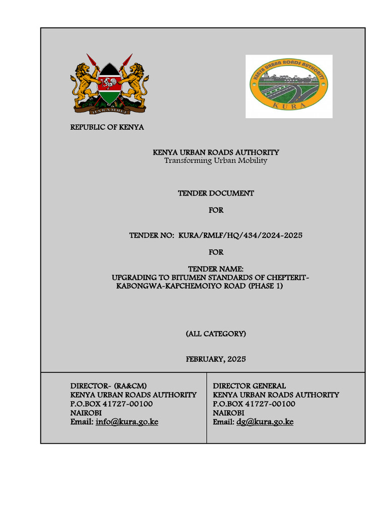 434 Upgrading To Bitumen Standards of Chepterit Kabongwa Kapchemoiywo Road Phase 1 1 | PDF ...