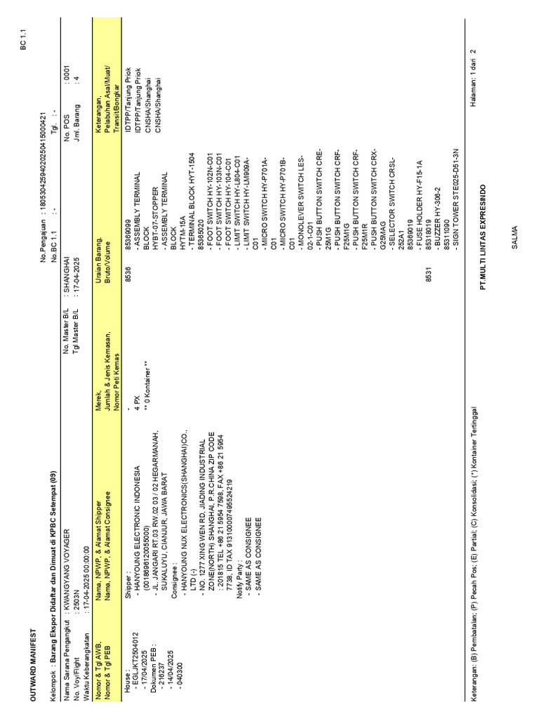 Draft Manifest Mleidse250400010 Sha | PDF