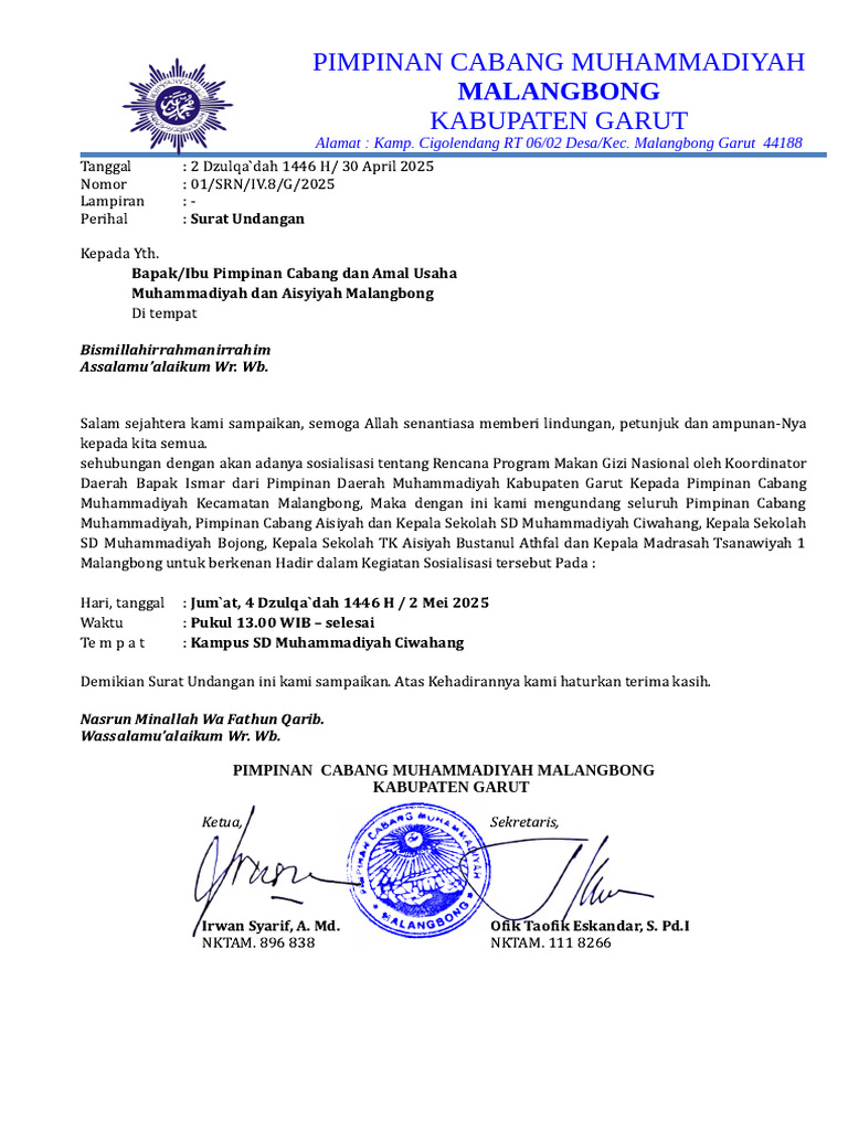 Surat Undangan Muhammadiyah | PDF