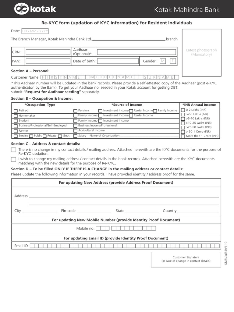 Annexure G - Declaration For Resident Individual | PDF | Identity ...