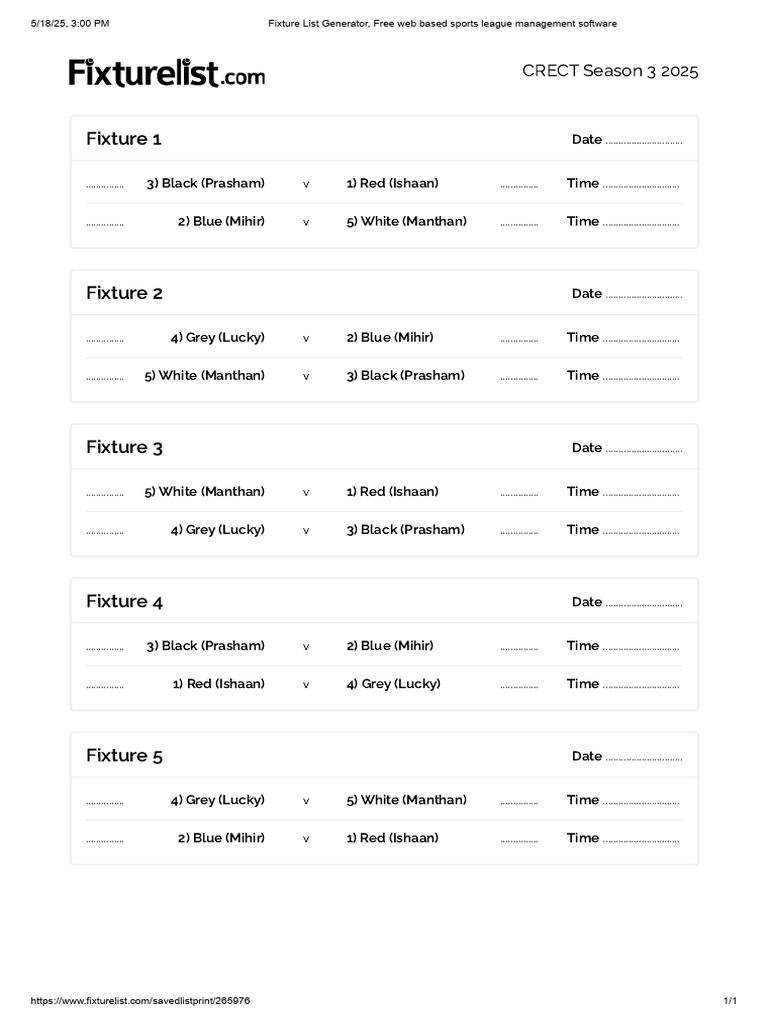 CRECT Season 3 2025 Fixtures Schedule | PDF