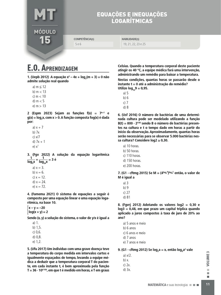 Exercicios Eq e Ineq Logaritmicas | PDF