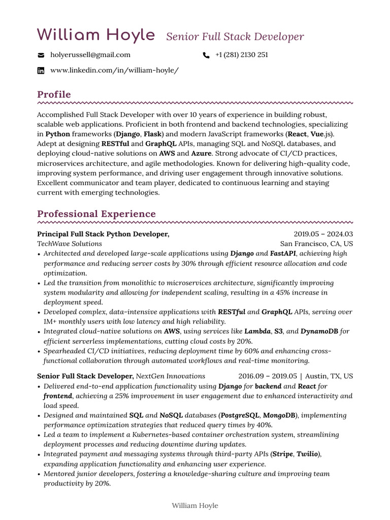 William Hoyle-Senior Full Stack Developer | PDF | Databases | Software ...