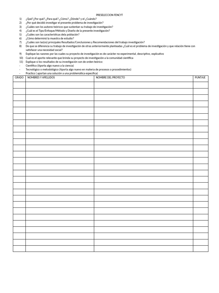 Preseleccion Fencyt | PDF