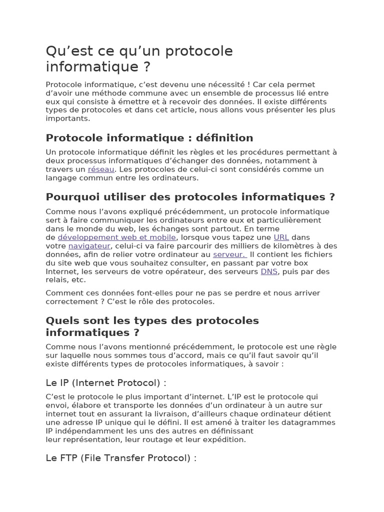 Comprendre les protocoles informatiques | PDF | Protocole de transfer ...