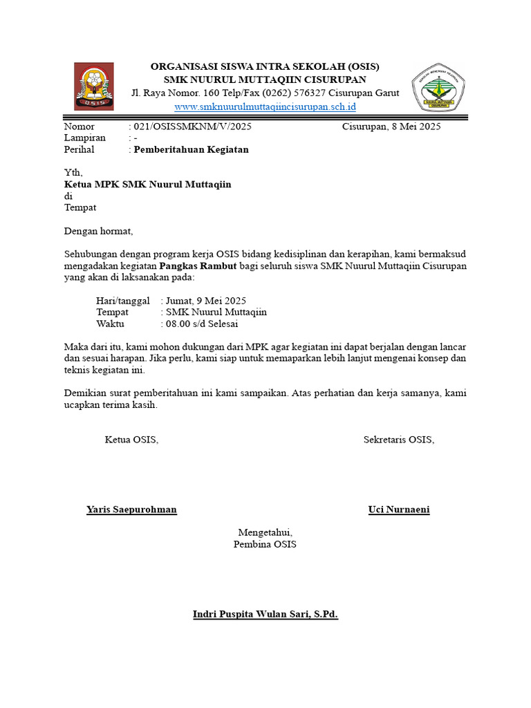 Surat Pemberitahuan Mpk-2 | PDF