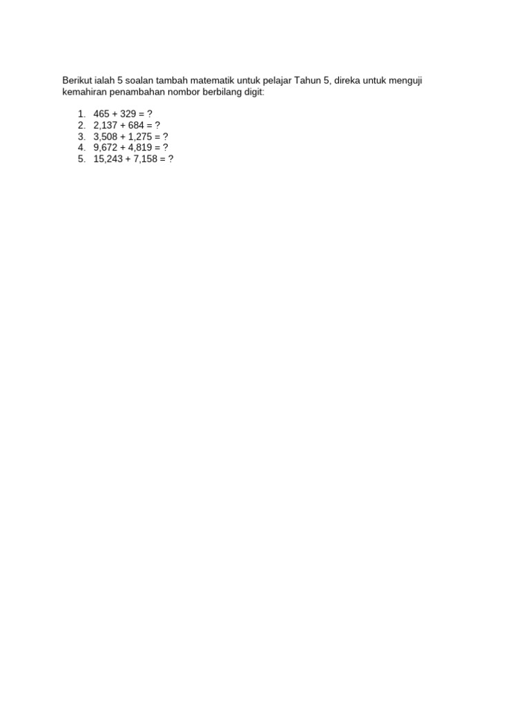 Set 2 T5 Soalan Matematik | PDF