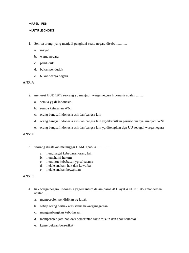 SOAL PAS PKN Kelas 11 | PDF