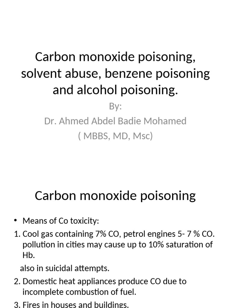 Carbon Monoxide Poisoning, Solvent Abuse, Benzene | PDF | Hemoglobin ...