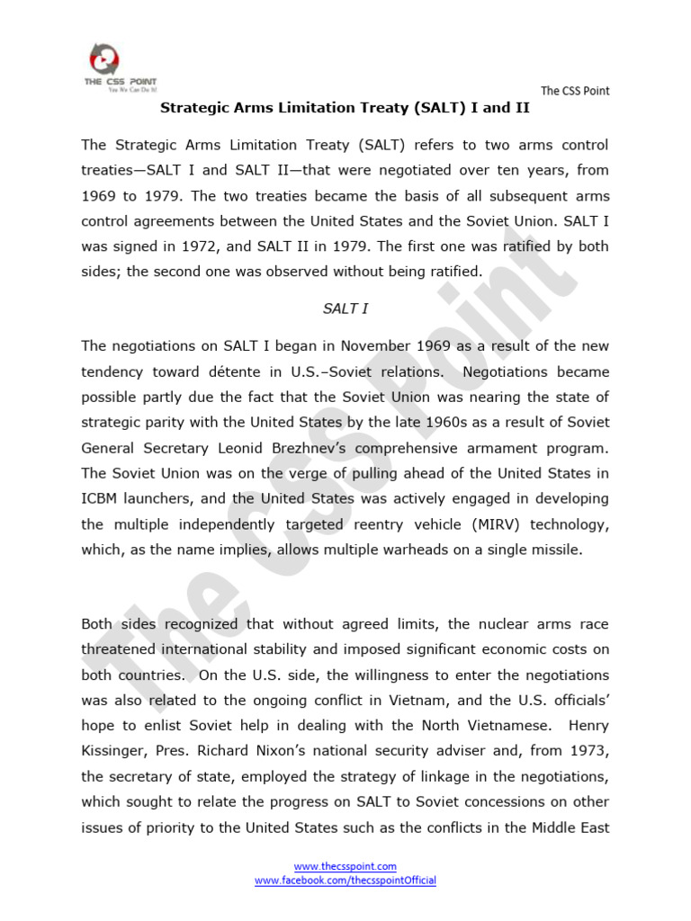 Strategic Arms Limitation Treaty (SALT) I and II | PDF ...