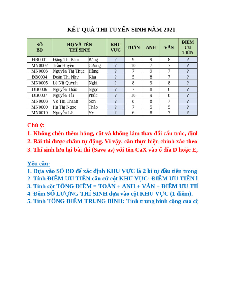 Thi TH EXCEL 01 | PDF