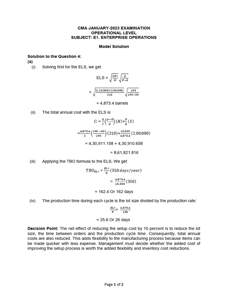 E1.ENO (OL) Solution CMA January-2023 Exam. | PDF | Forecasting | Economies