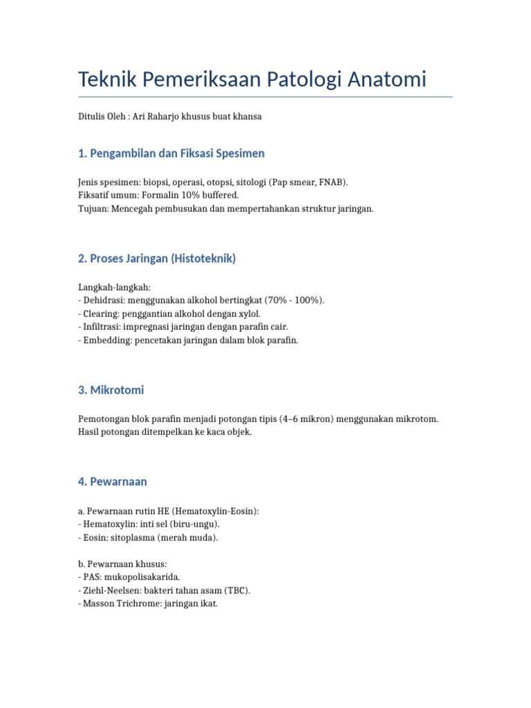 Teknik Pemeriksaan Patologi Anatomi | PDF