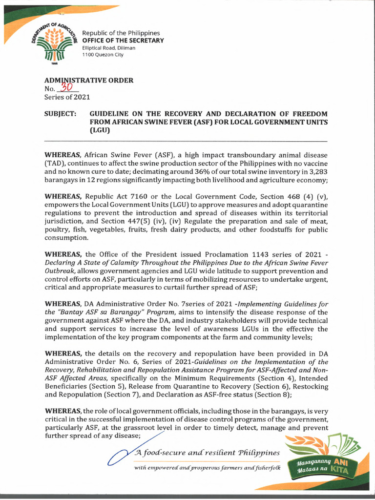 ASF Recovery Guidelines for LGUs | PDF | Medicine | Health Sciences