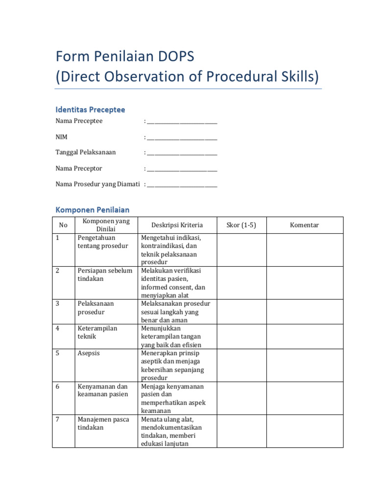 Form Penilaian DOPS | PDF