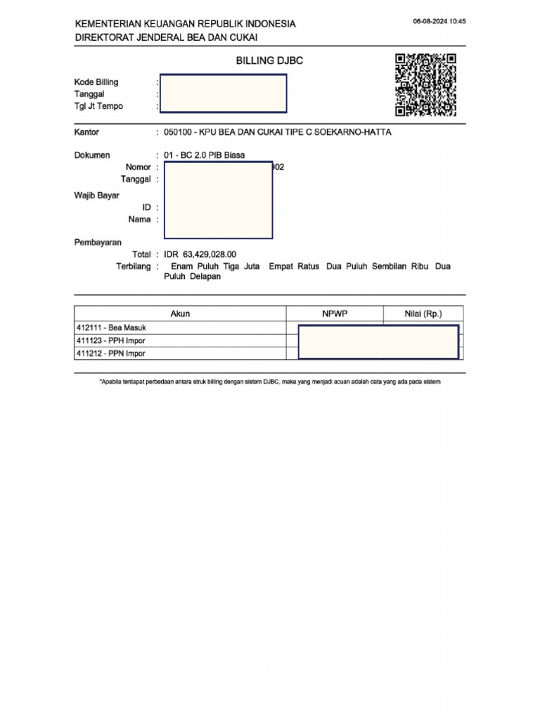 Contoh Billing DJBC | PDF