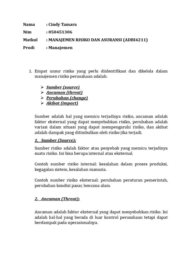 MANAJEMEN RISIKO DAN ASURANSI | PDF