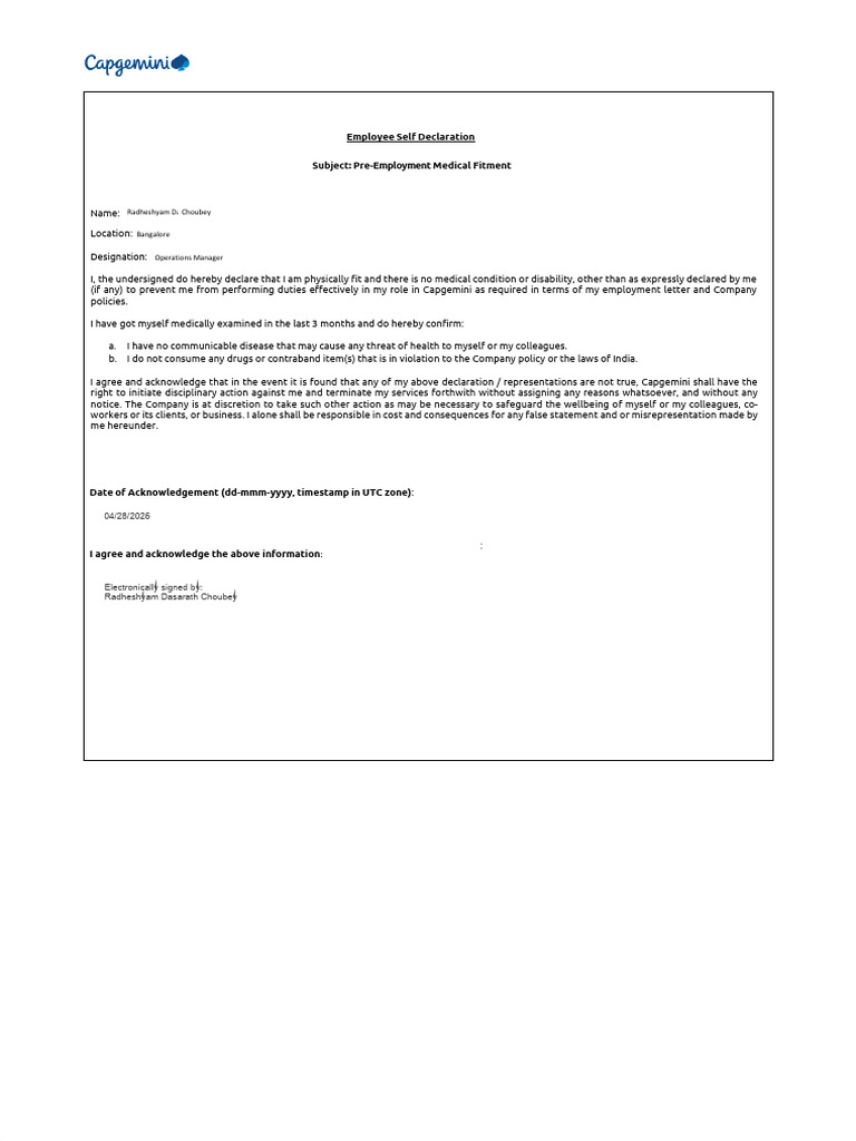 Employee Self Declaration Form Guide | PDF