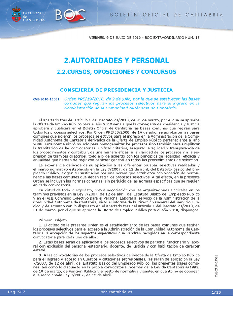 Bases Comunes OPES Cantabria | PDF | Gobierno | Justicia