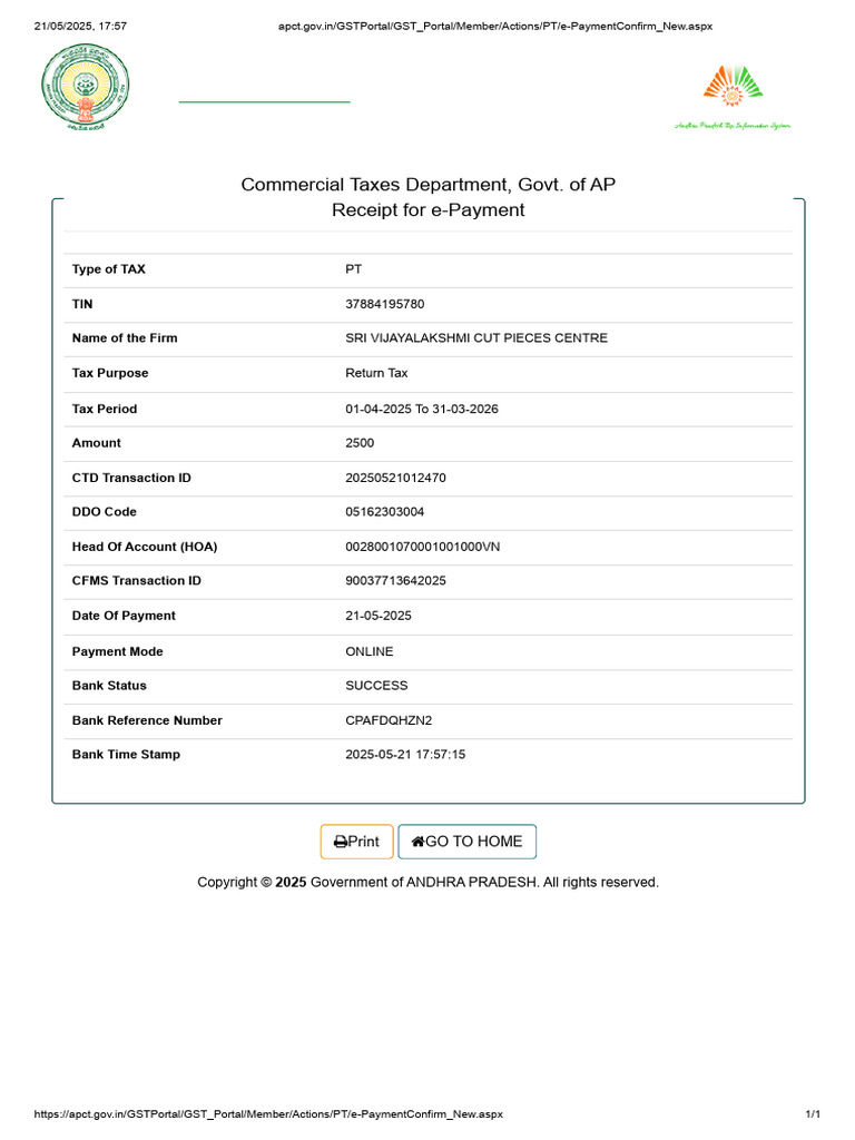 AP Commercial Tax e-Payment Receipt | PDF