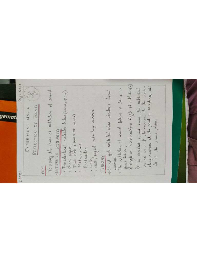 Physics Expt No 4 Reflection of Sound-1 | PDF
