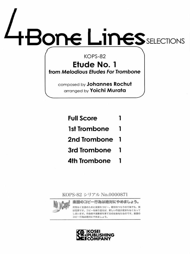 4 Bone Lines Selections "Etude No.1 From Melodious Etudes For Trombone ...