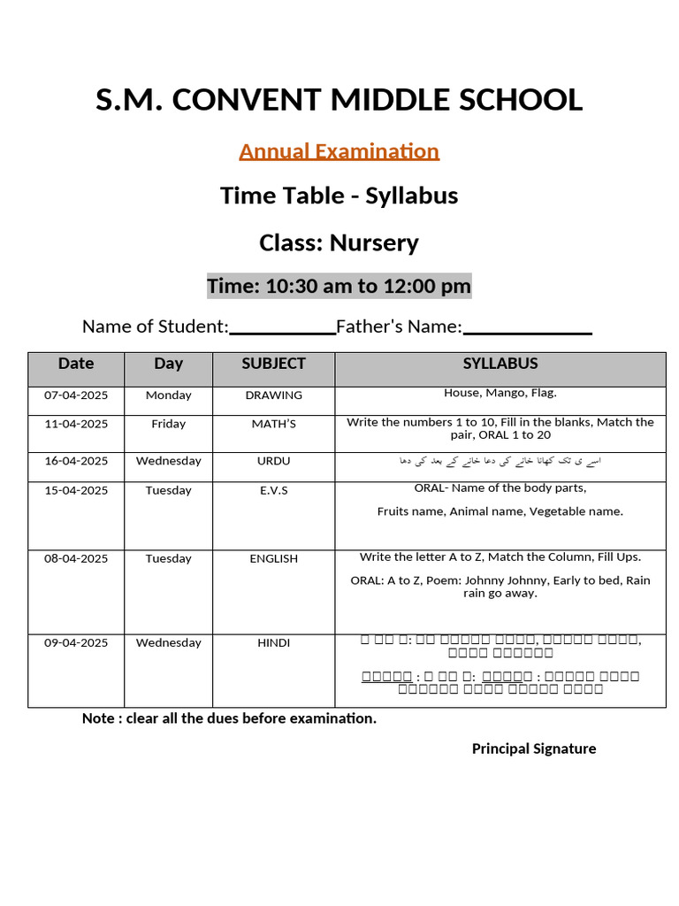 Exam Time Table | PDF