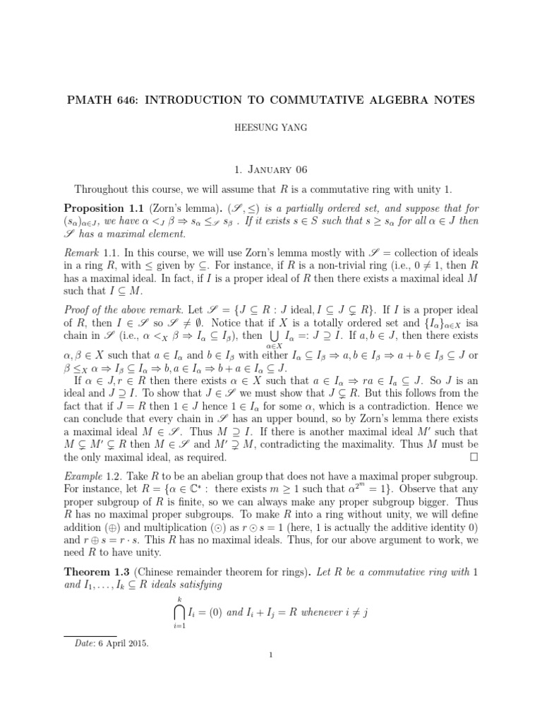 Comm Alg | PDF | Ring (Mathematics) | Ring Theory