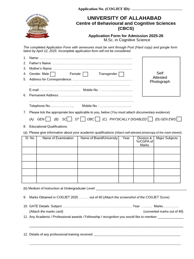 Application Form Masters-2025-26 | PDF | Gender | Gender Studies