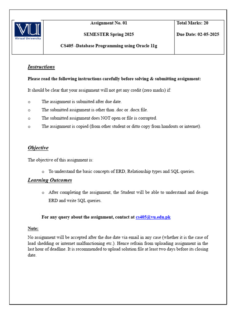 Spring 2025 - CS405 - 1 | PDF | Sql | Information Technology Management