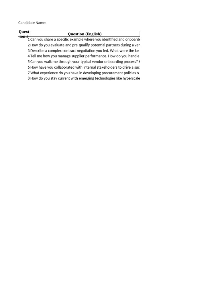 Interview Questions Procurement Printable | PDF | Performance Indicator | Negotiation