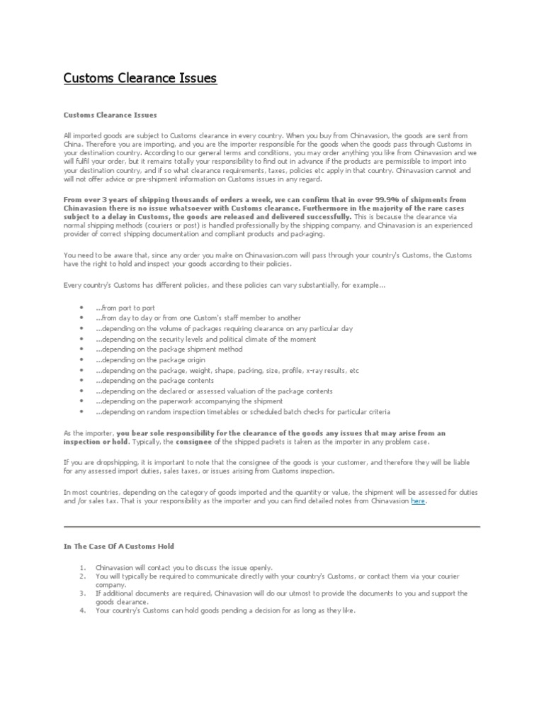 Customs Clearance Responsibilities Explained | PDF | Customs | Invoice