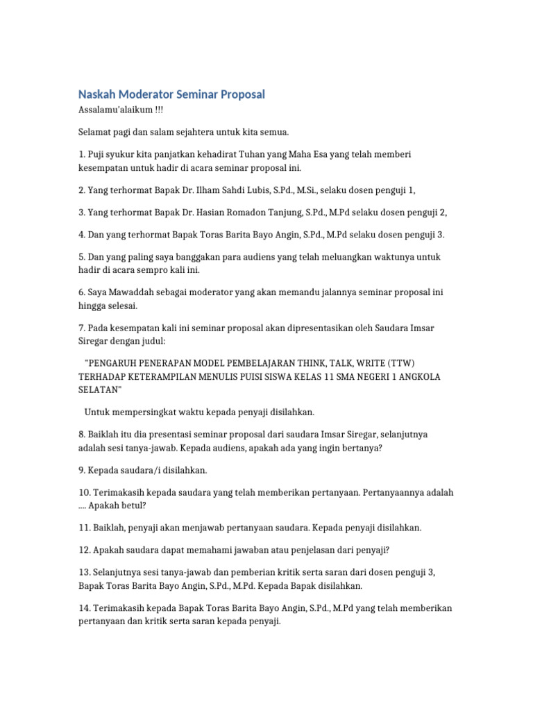 Naskah Moderator Seminar Proposal | PDF