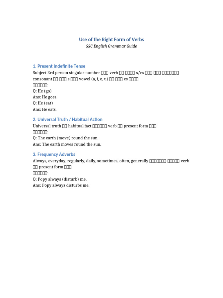 Use of The Right Form of Verbs Guide | PDF