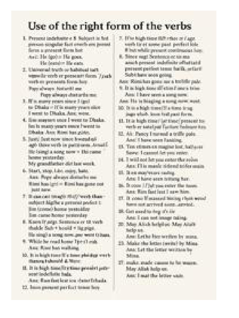 Use of The Right Form of The Verbs | PDF