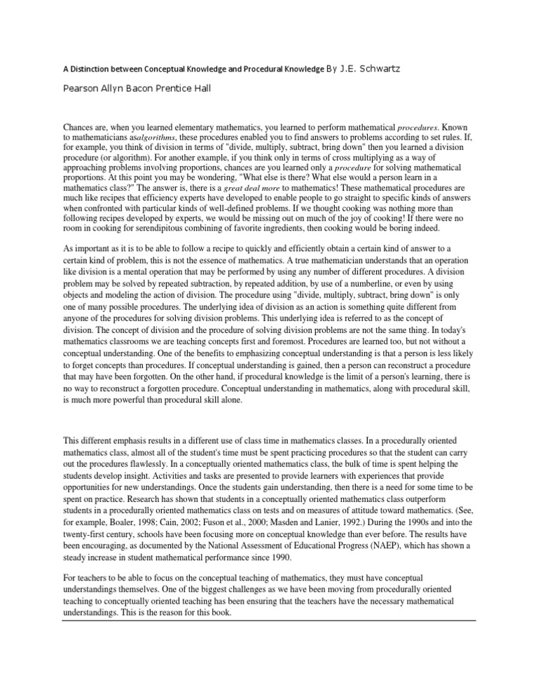 A Distinction Between Conceptual Knowledge and Procedural Knowledge by ...