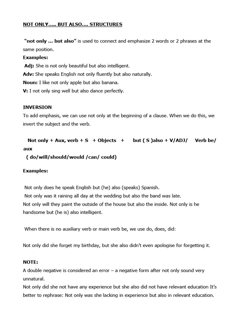 Not Only... But Also: Grammar Guide | PDF