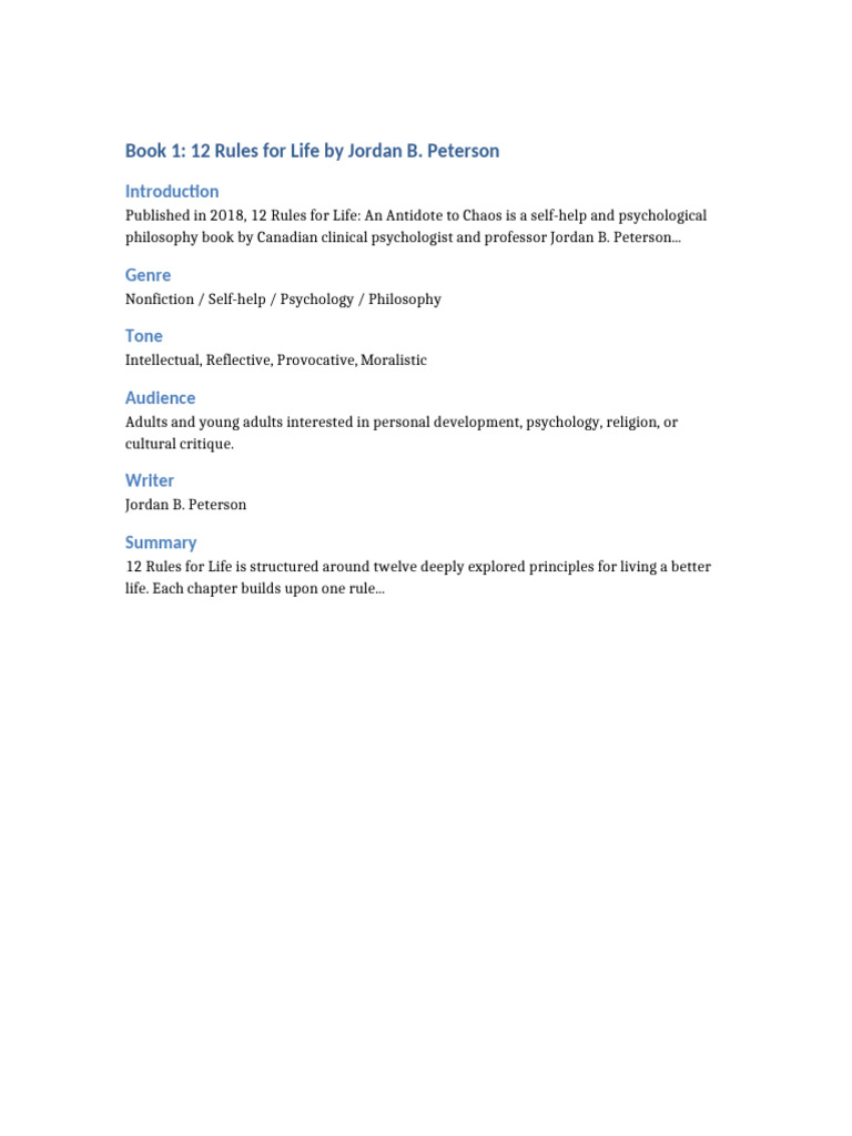 12 Rules for Life by Jordan Peterson PDF | PDF