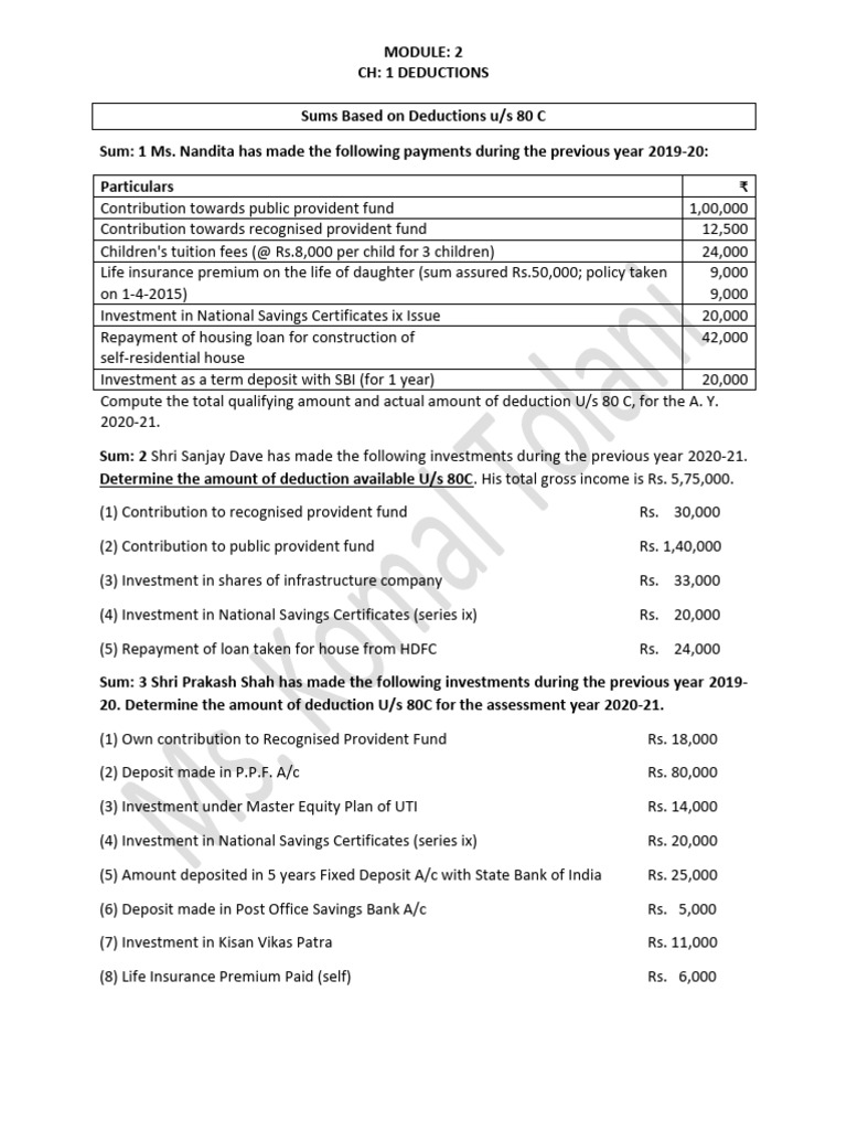 M-3 B Deductions CW Sums 80C, 80D and 80 G (1) | PDF | Banks | Life Insurance