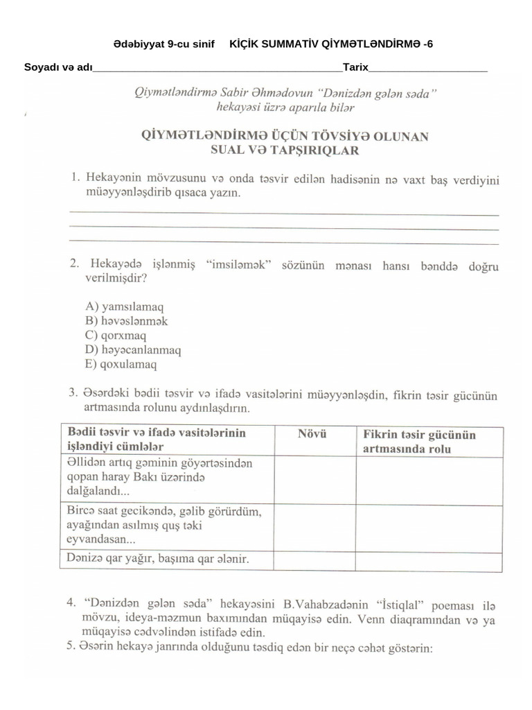 9 Cu Sinif Ədəbiyyat KSQ 6 | PDF