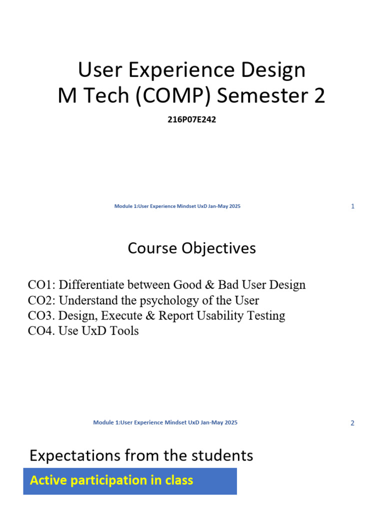 UxD - Module 1 - User Experience Mindset - 2025V1 | PDF | Graphical User Interfaces | Usability