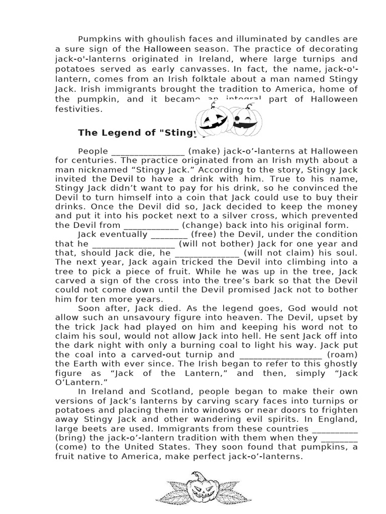 jackolantern-legend-reading-comprehension-exercises_145967 | PDF ...